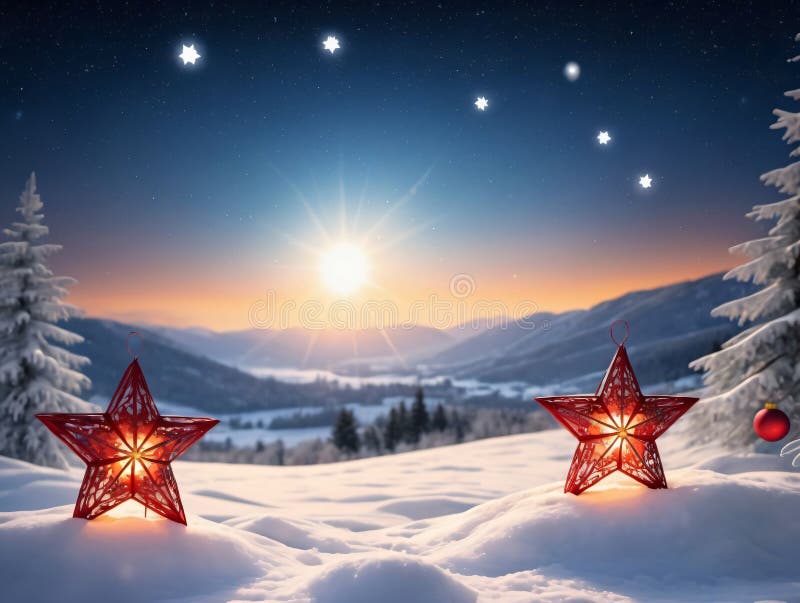 Two Red Stars. Generative AI Stock Illustration - Illustration of tree ...