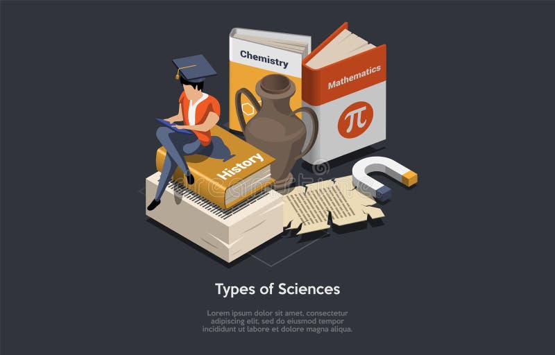 Concept of Types of Science, Subject, Education. Character in ...