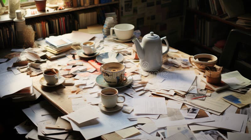 Concept of Uninspired Workspace: an Office Desk Cluttered with ...
