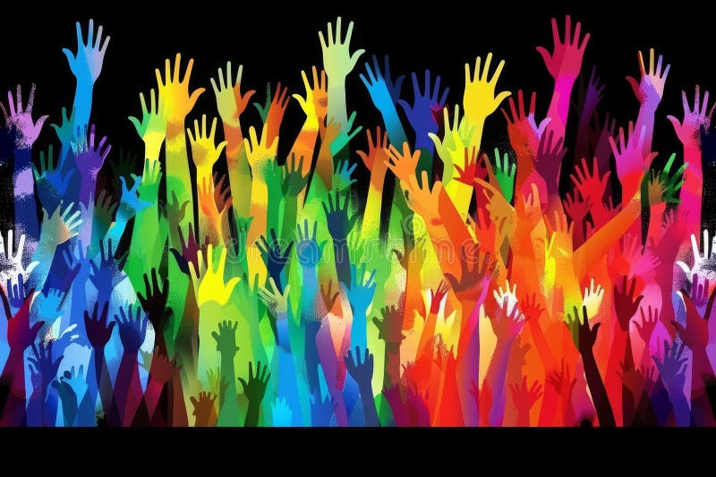 The Concept of Unity, a Group of Hands Raised Up in Different Colors ...