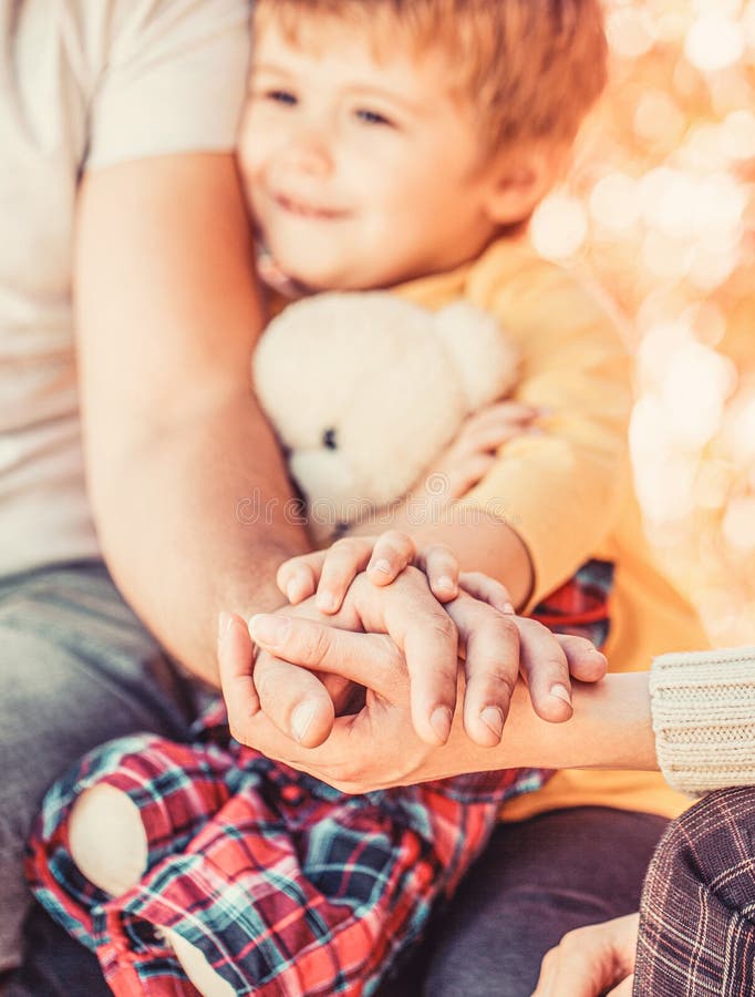 Concept of Unity, Support, Protection, Happiness. Child Hand Closeup ...