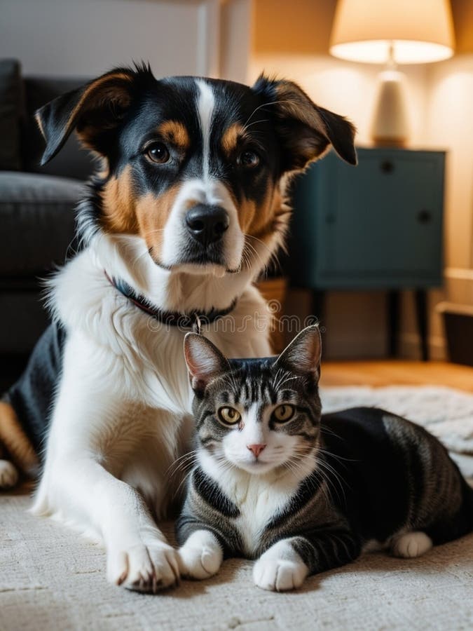 Unlikely Companions a Heartwarming Dog and Cat Cuddle.AI Generated ...