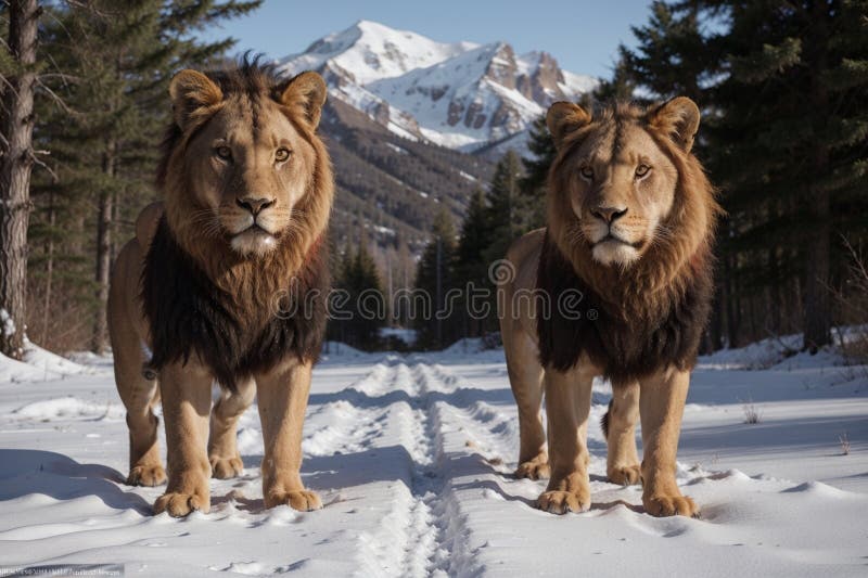 Untamed Unity the Lion and the Wolf.AI Generated Stock Illustration ...