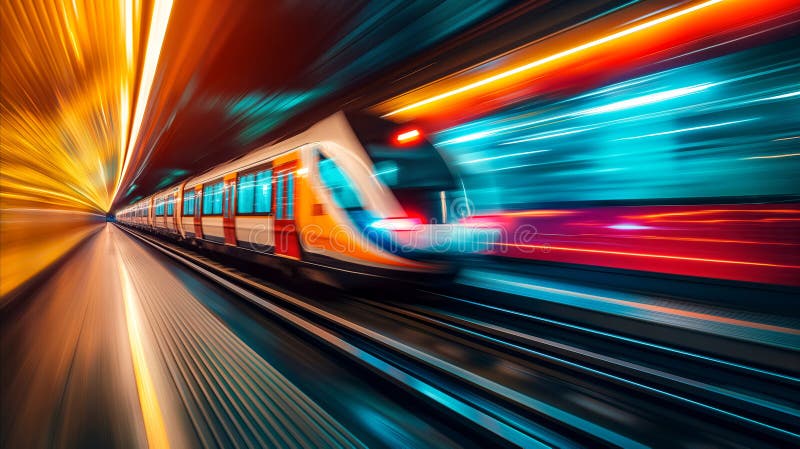 A Concept of Urban Life’s Rapid Pace. a Speeding Train Streaks through ...