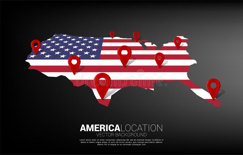 3D Location Pin Marker on America Map. Stock Illustration ...