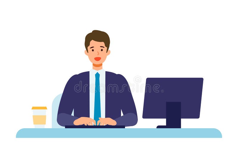 Concept for Using Computer. Man Working on His PC Stock Illustration ...