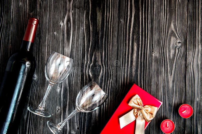 Concept Valentine Day with Wine Top View Background Stock Photo - Image of bottle, romantic ...