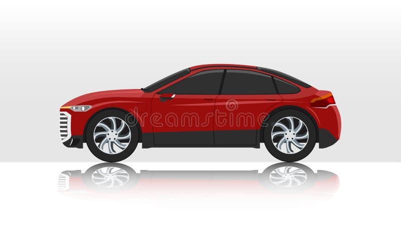 Concept Vector Illustration of Detailed Side of a Flat Red Car. with ...