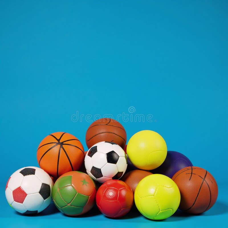 Vibrant Array of Sport Balls Set Against a Bold Blue Backdrop Sports ...