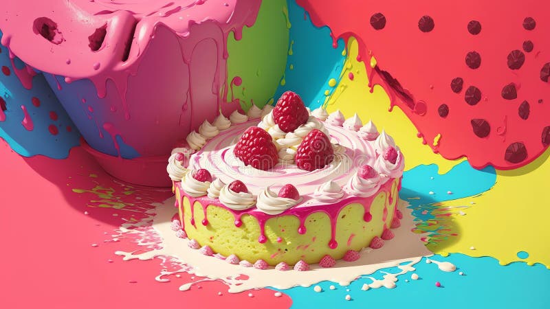 Vibrant Pop Art Illustration of Raspberry Cake Batter for National ...