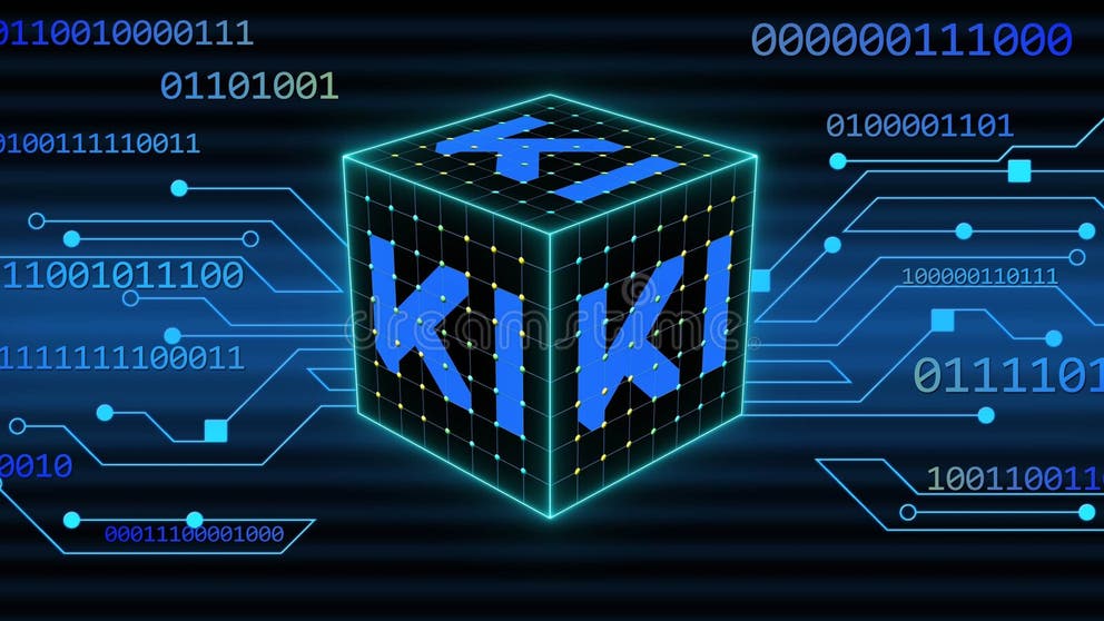 Concept of Visualization of Artificial Intelligence - KI Letters in the Cube on Binary Code ...