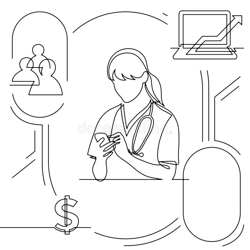 Concept Visualization Line Icon Drawing Of Healthcare And Wellness