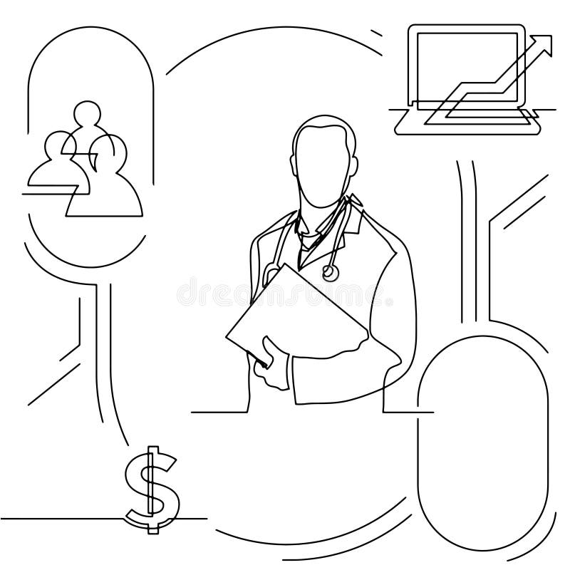 Concept Visualization Line Icon Drawing of Healthcare and Wellness ...