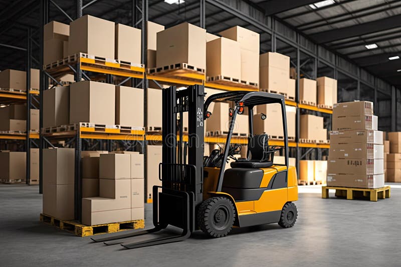 Concept of Warehouse. the Forklift in the Big Warehouse, Storage ...