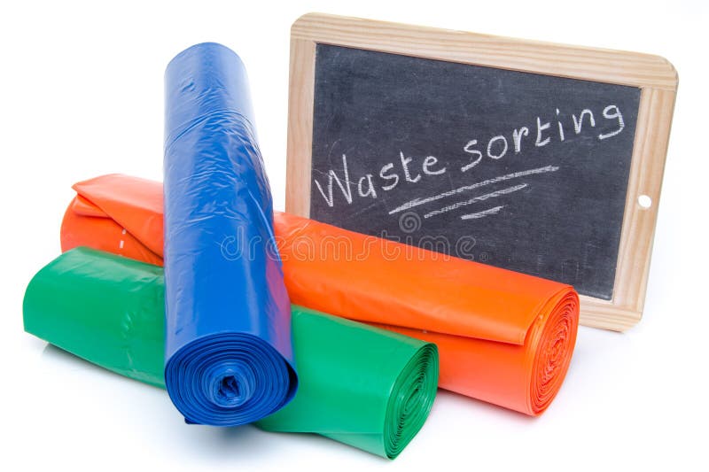 Concept about Waste Sorting with Trash Bags in Different Colors Stock ...