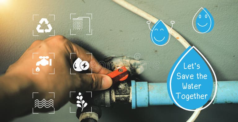 Concept : Water Saving. Water Drop Icon and Message Help Save Water for ...