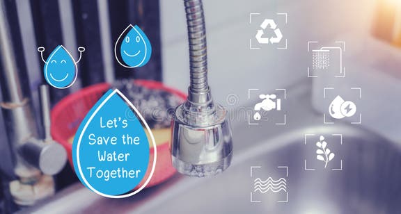 Concept : Water Saving. Water Drop Icon and Message Help Save Water for ...