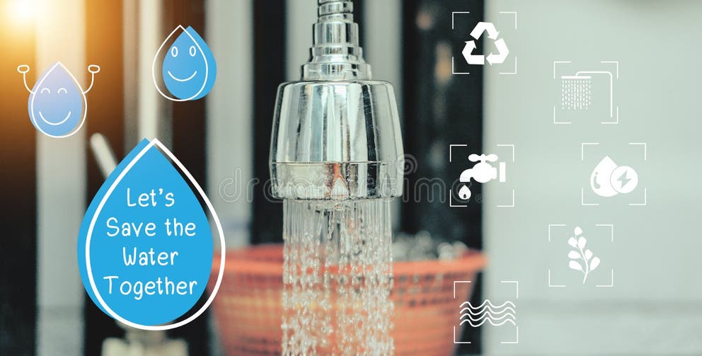 Concept : Water Saving. Water Drop Icon and Message Help Save Water for ...