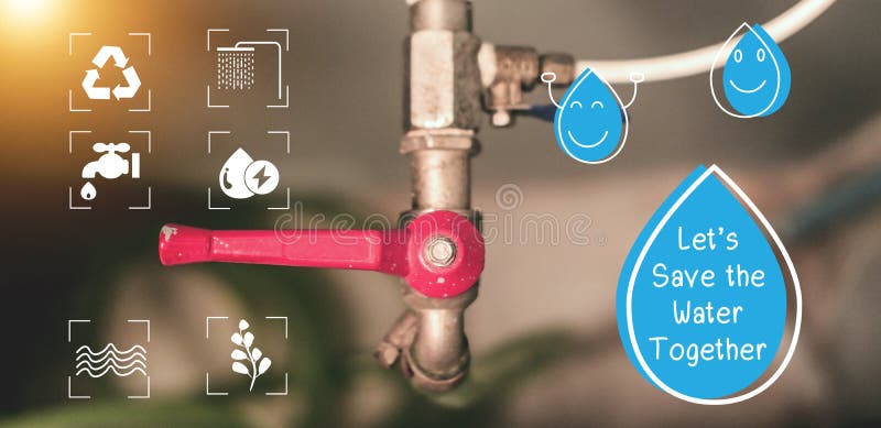 Concept : Water Saving. Water Drop Icon and Message Help Save Water for ...