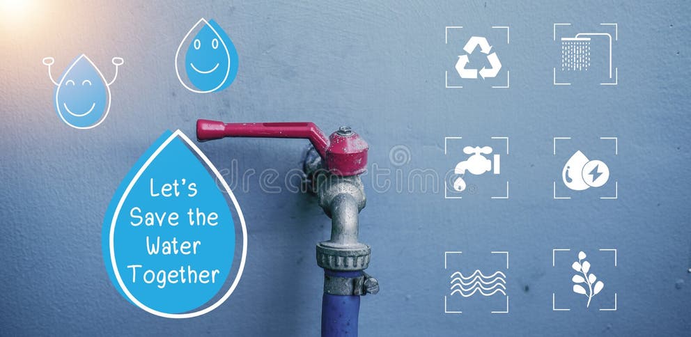 Concept : Water Saving. Water Drop Icon and Message Help Save Water for ...