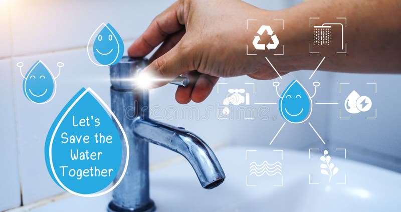 Concept : Water Saving. Water Drop Icon and Message Help Save Water for ...
