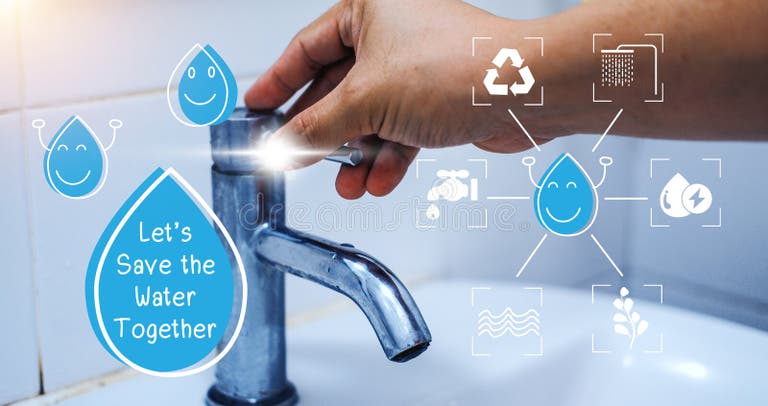 Concept : Water Saving. Water Drop Icon and Message Help Save Water for ...