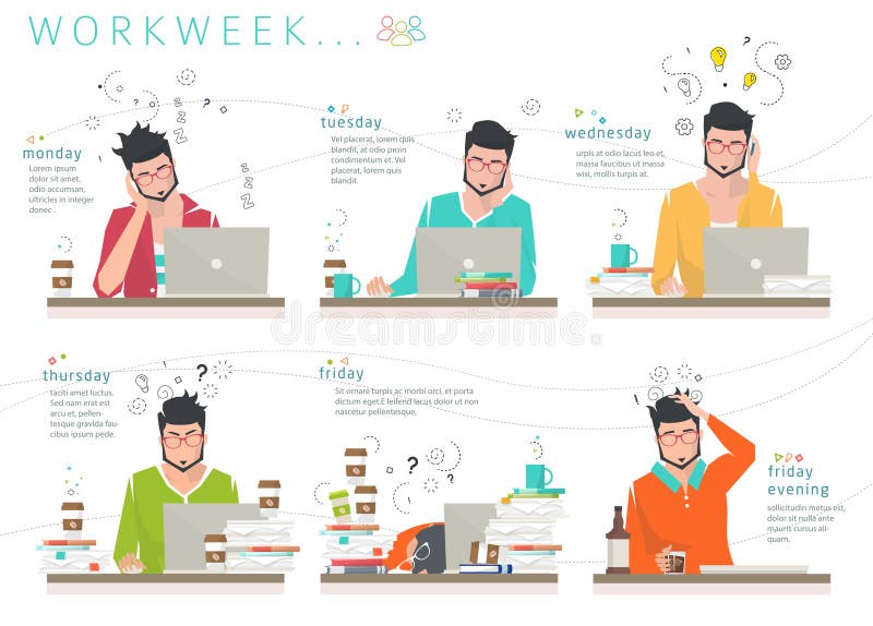 Concept Werkweek Van Bureauwerknemer Vector Illustratie - Illustration ...
