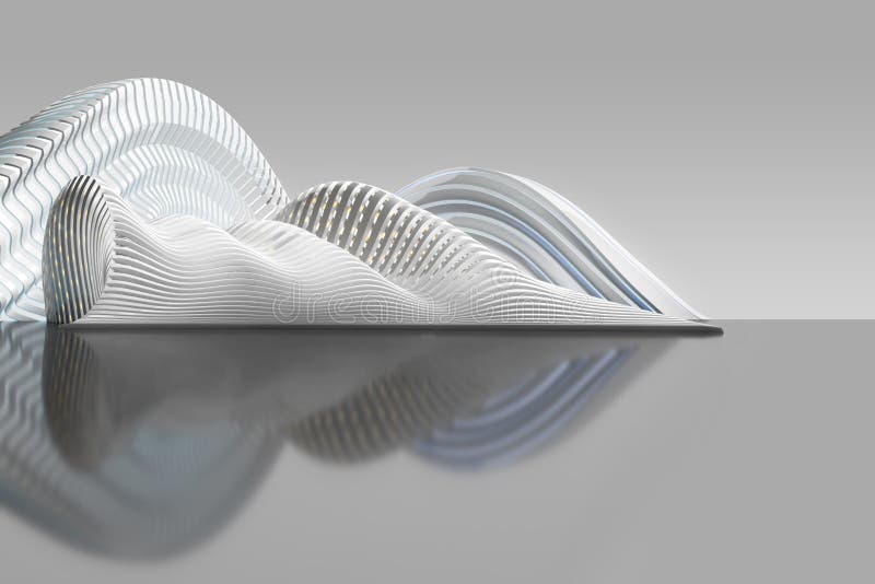 Concept of White Abstract Architecture. Futuristic Building of Wavy ...