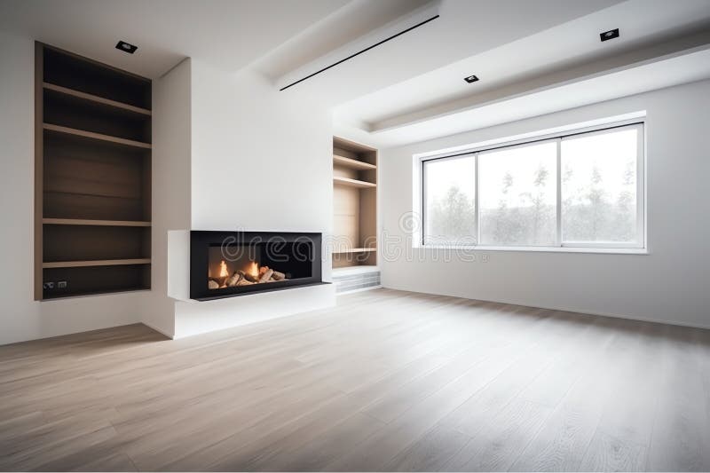 White Empty Room with Fireplace. Generative AI Stock Illustration ...