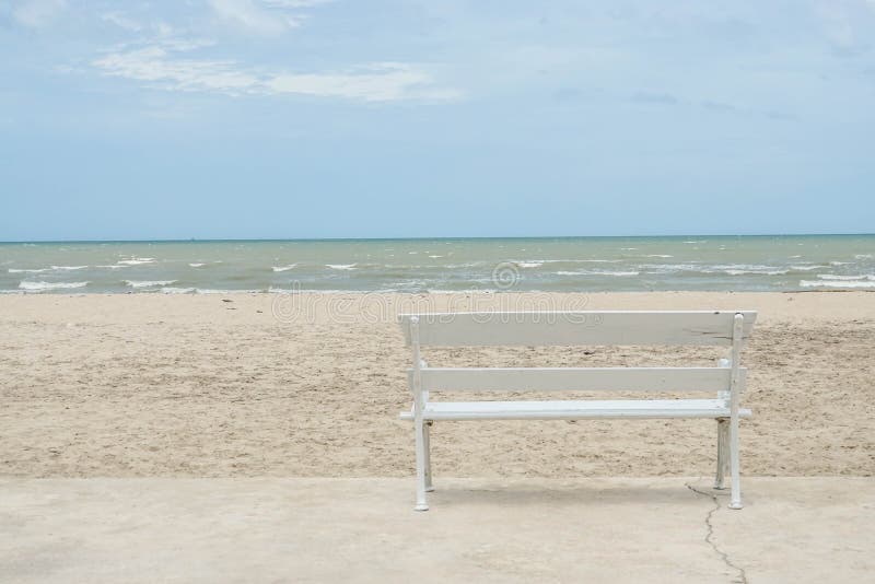 Peace Concept of White Wooden Bench for Seat at Seaside on the Beach ...