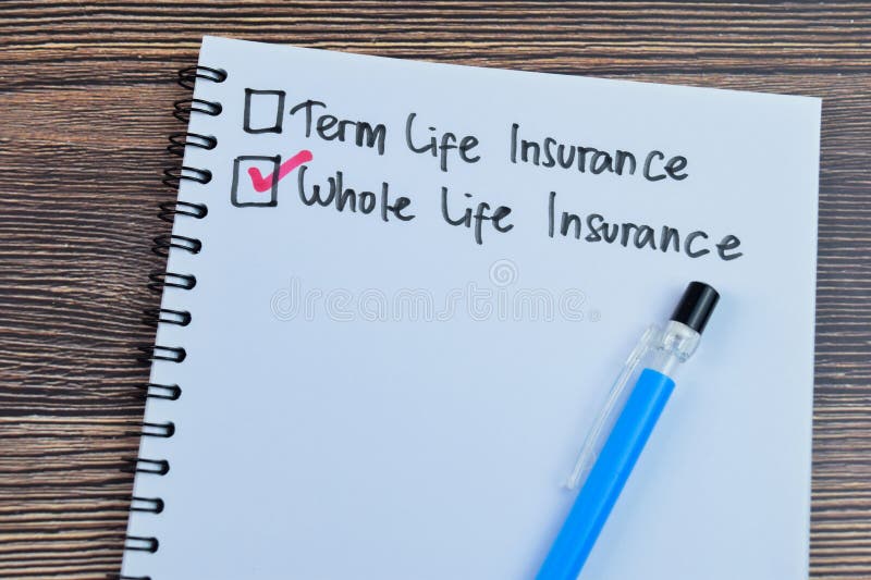 Concept of Whole Life Insurance Write on Book Isolated on Wooden Table ...