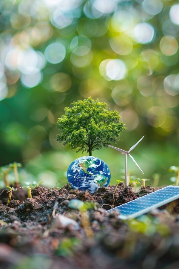 Concept Windmill Solar Panel and Tree. Selective Focus Stock ...