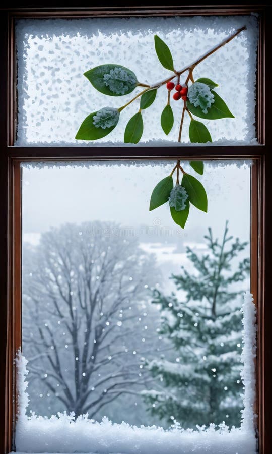 A Window with a Branch and a Red Berry on it. Generative AI Stock Photo ...