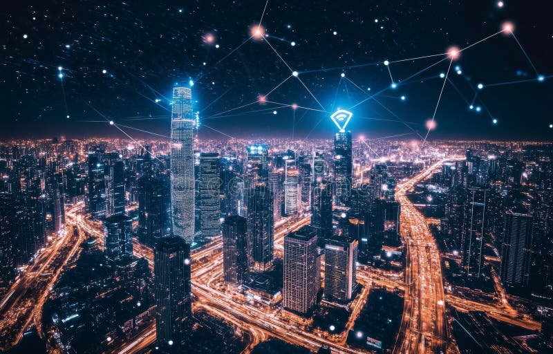 The Concept of Wireless Technology with an Abstract Bangkok City ...