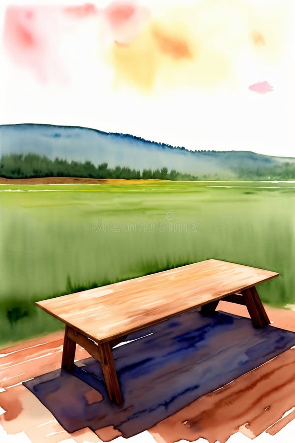 A Wooden Bench Sitting in the Middle of a Field. Generative AI Stock ...