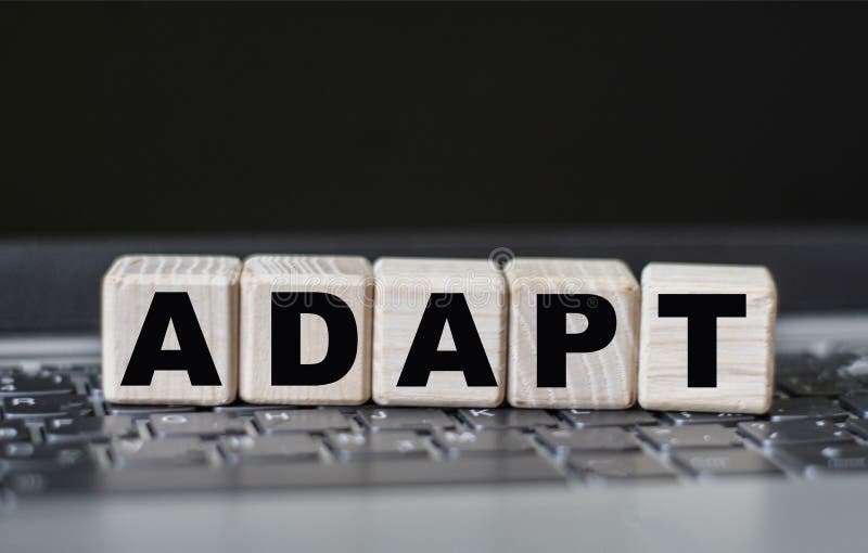 Concept Word ADAPT on Cubes on the Background of a Laptop Stock ...