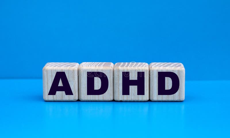 Concept Word ADHD on Cubes on a Blue Background Stock Photo - Image of ...