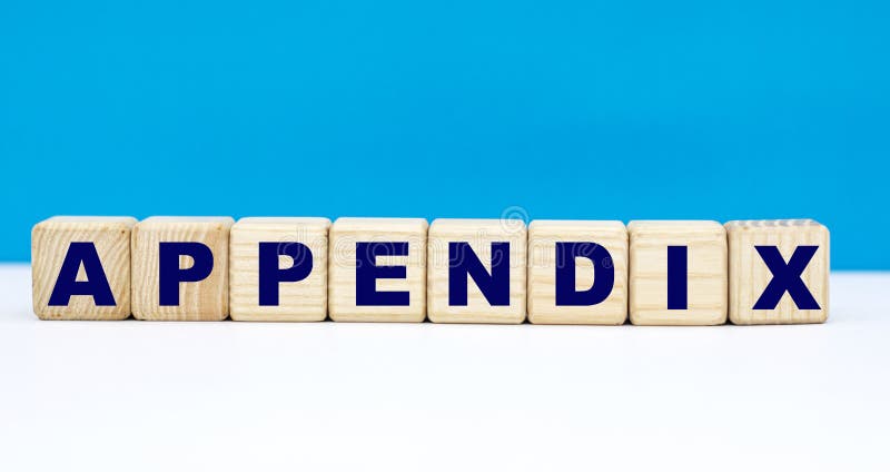 Concept Word APPENDIX on Cubes on a Blue Background Stock Image - Image ...