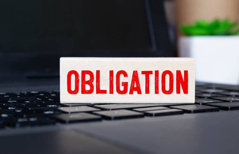 Concept Word Obligation on Cubes on a Beautiful Gray Blue Background ...