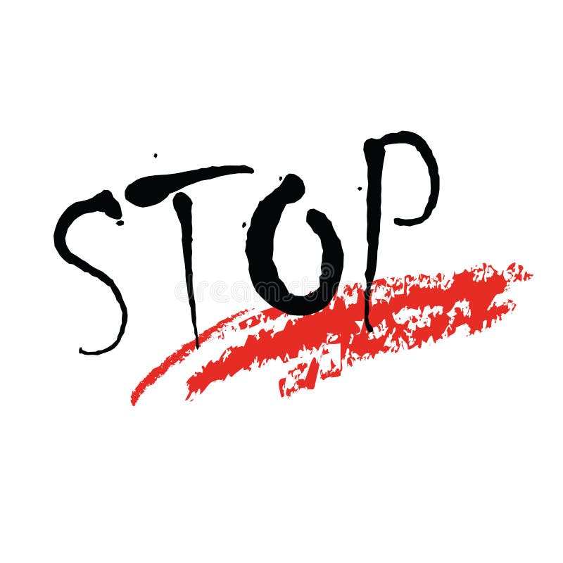 Word STOP is Written with a Brush with Red Paint on a White Background ...