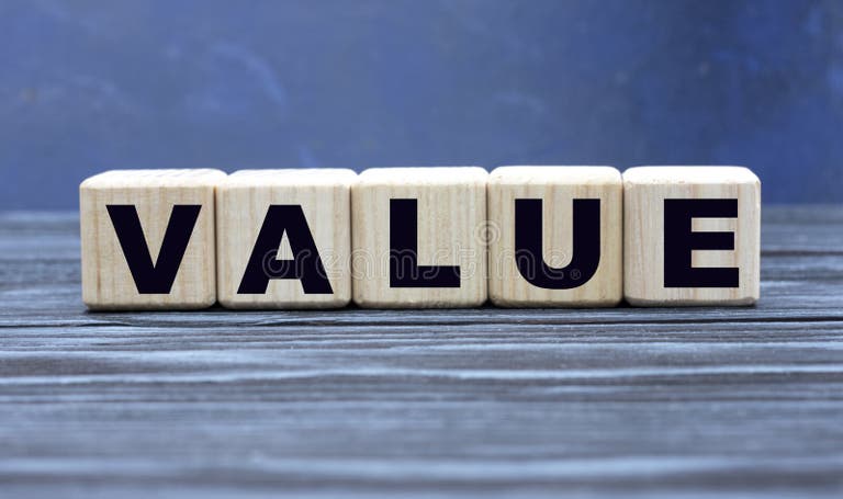 Concept Word Value on Cubes on a Beautiful Gray Blue Background Stock ...