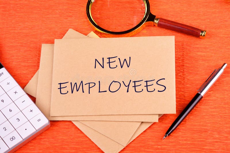Concept Words NEW EMPLOYEES on a Postal Envelope on an Orange ...