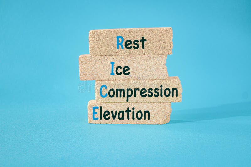 Concept Words Rest, Ice, Compression, Elevation-RICE on Brick Blocks ...