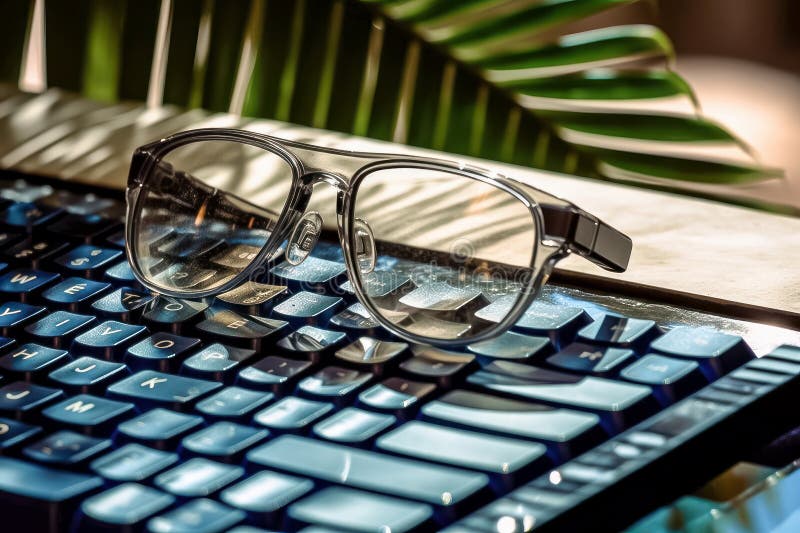 Concept of Work on Vacation. Computer Keyboard and Sunglasses ...