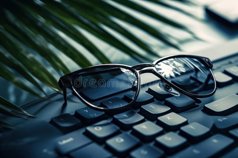 Concept of Work on Vacation. Computer Keyboard and Sunglasses ...