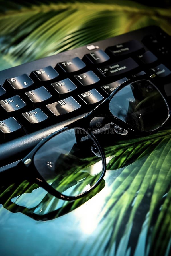 Concept of Work on Vacation. Computer Keyboard and Sunglasses ...
