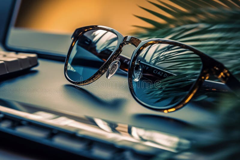 Concept of Work on Vacation. Computer Keyboard and Sunglasses ...