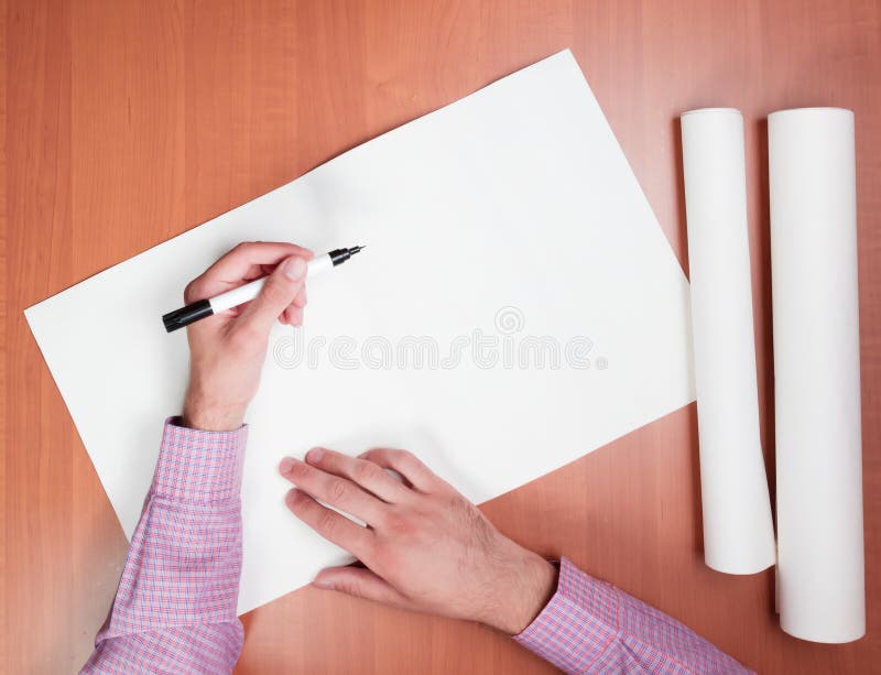 Concept - Worker Drawing Project Stock Image - Image of project ...