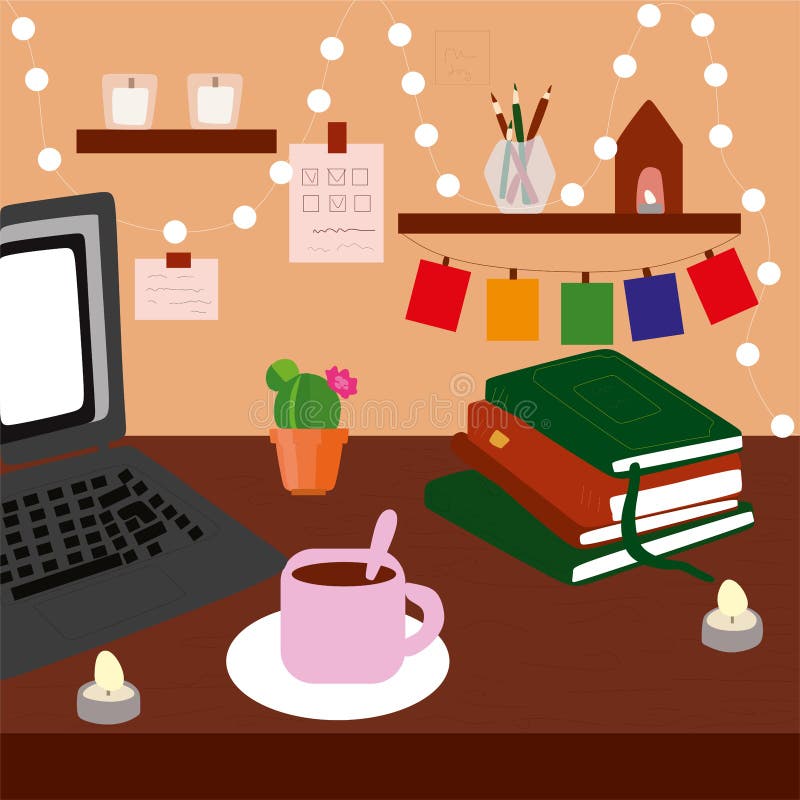 The Concept of a Working Cozy Place for Classes, Work.Home Decor on the ...