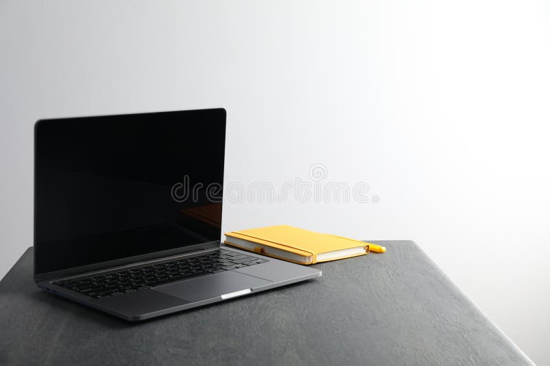 Concept of Workspace with Laptop, Space for Text Stock Photo - Image of ...